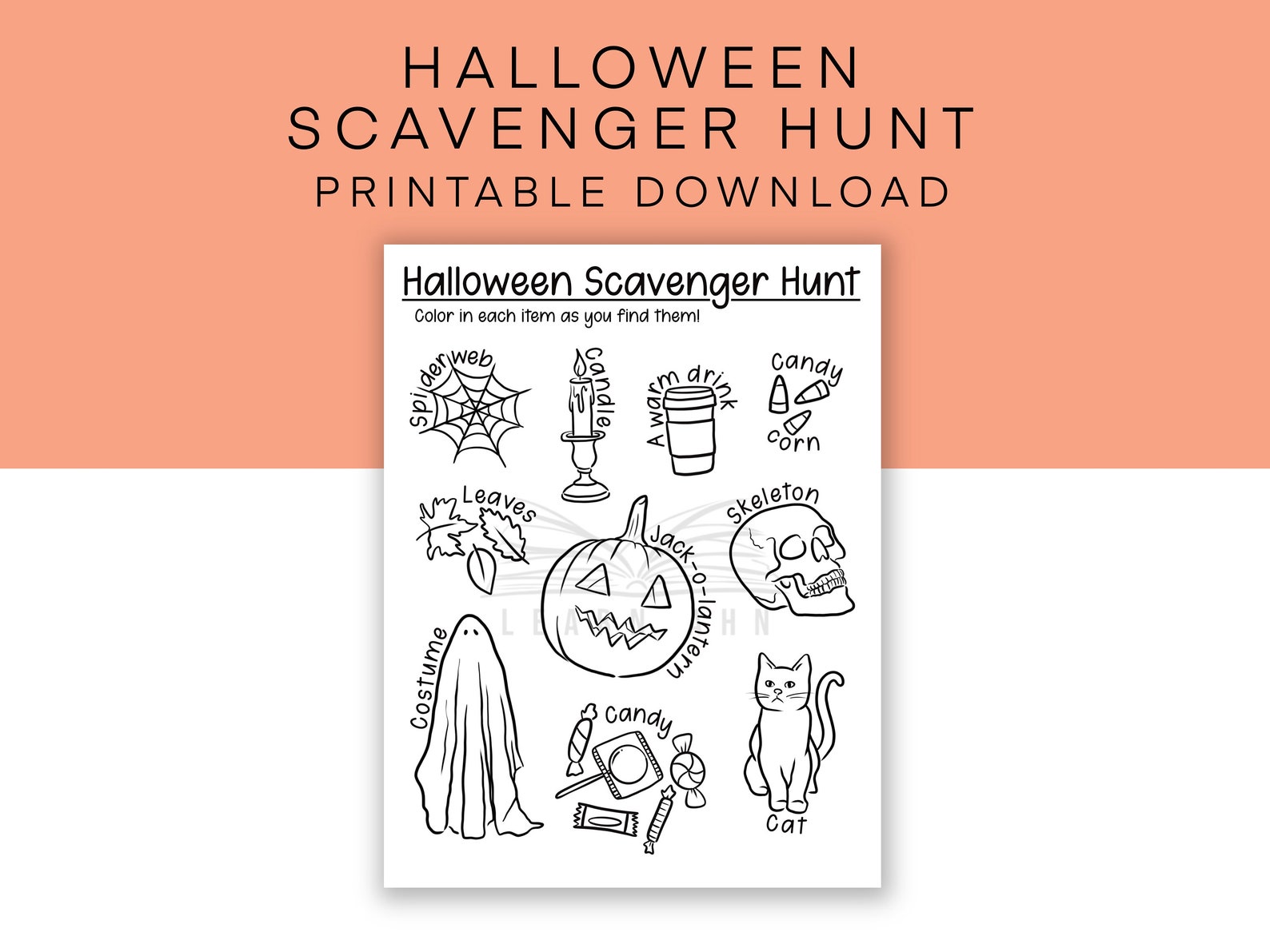 Halloween Scavenger Hunt Coloring Page Printable, Spooky Activity Sheet ...