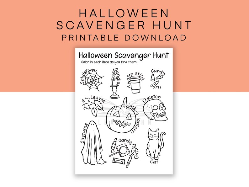 Halloween Scavenger Hunt Coloring Page Printable, Spooky Activity Sheet ...
