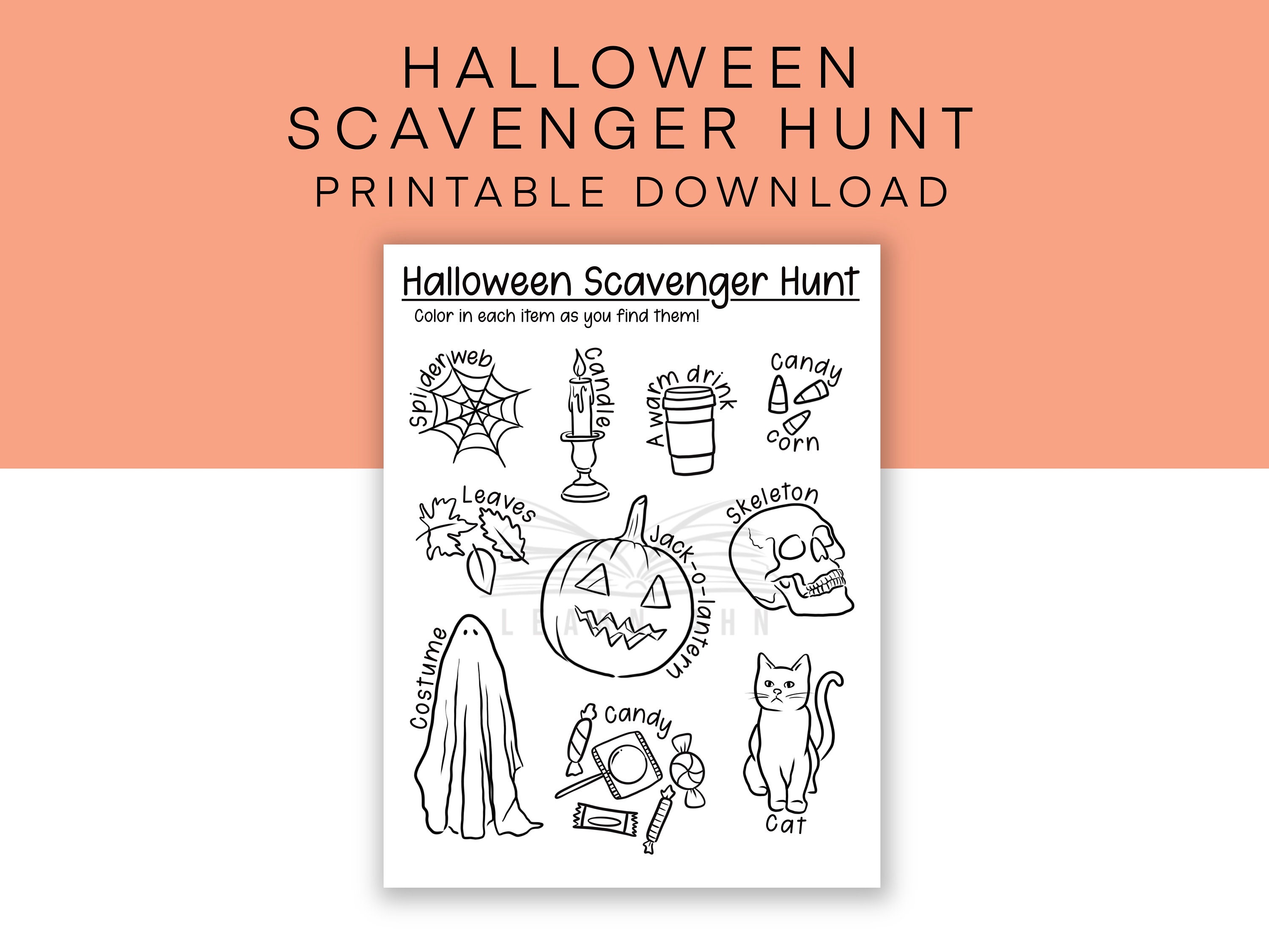 Halloween Scavenger Hunt Coloring Page Printable, Spooky Activity Sheet ...