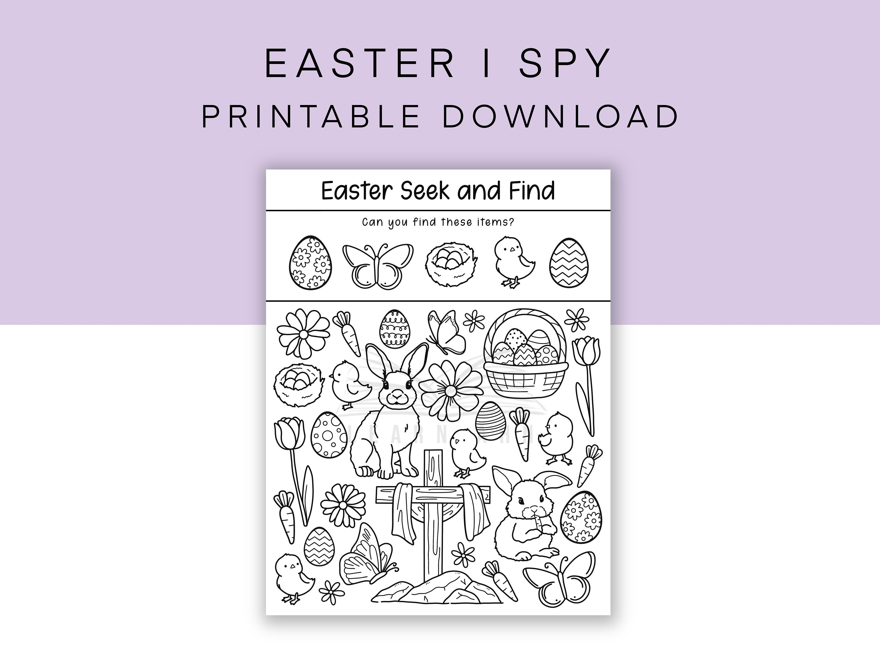 Easter Seek and Find Coloring Page Printable, I Spy Activity Sheet ...