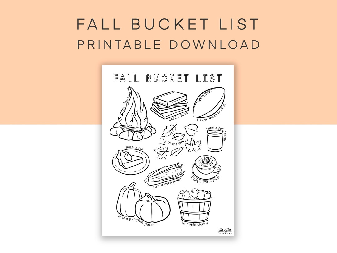Fall Bucket List Printable Coloring Page, Autumn Activity Sheet ...