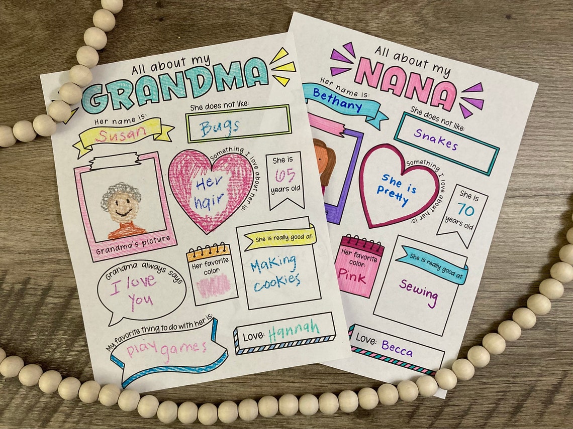 Grandparents Day Worksheet Activity All About Grandma Last - Etsy