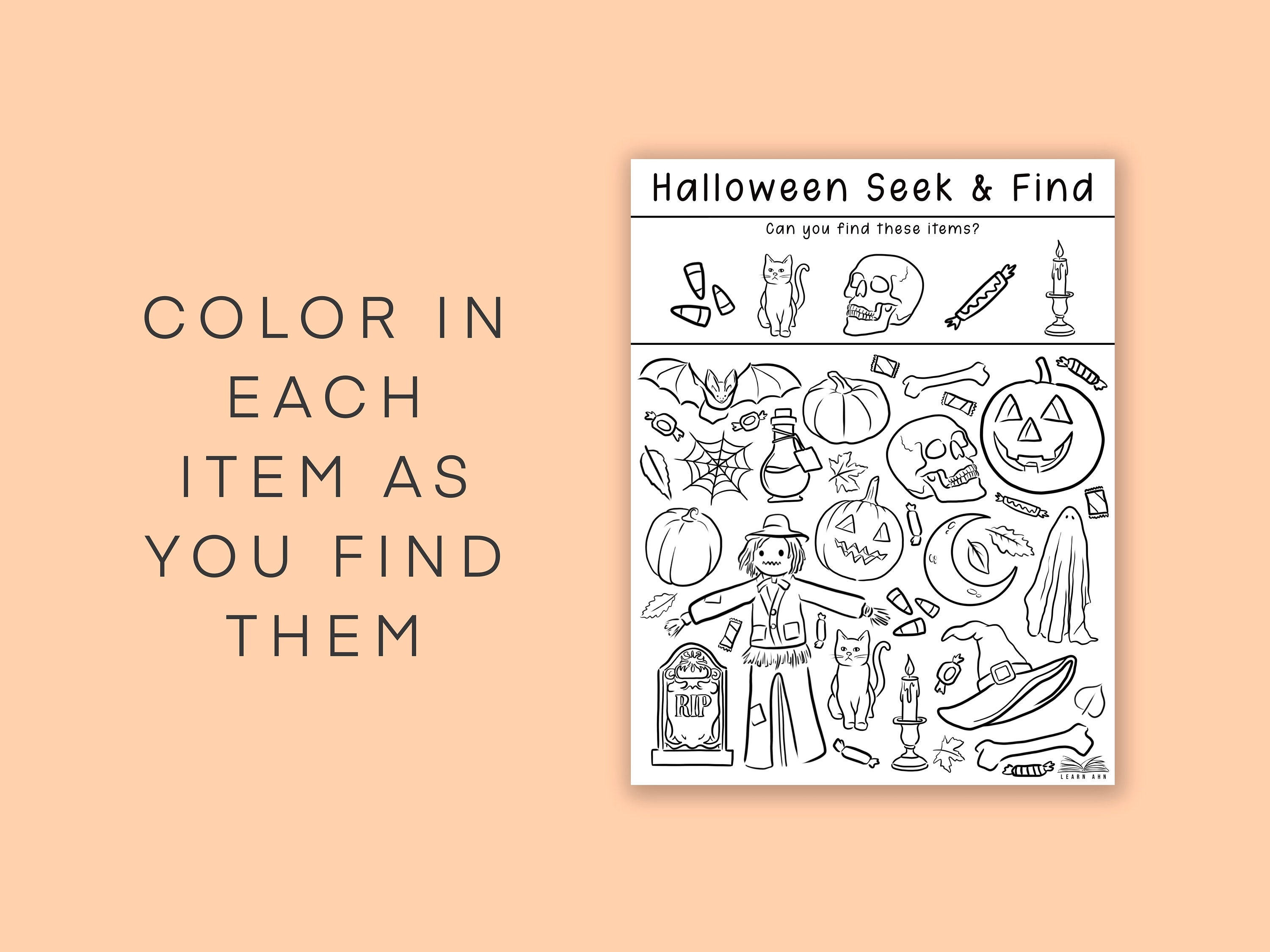 Halloween Seek and Find Coloring Page Printable Spooky I Spy - Etsy