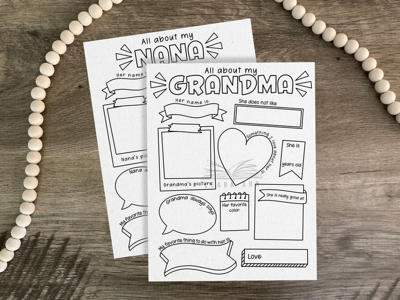 Grandparents Day Worksheet Activity All About Grandma Last - Etsy