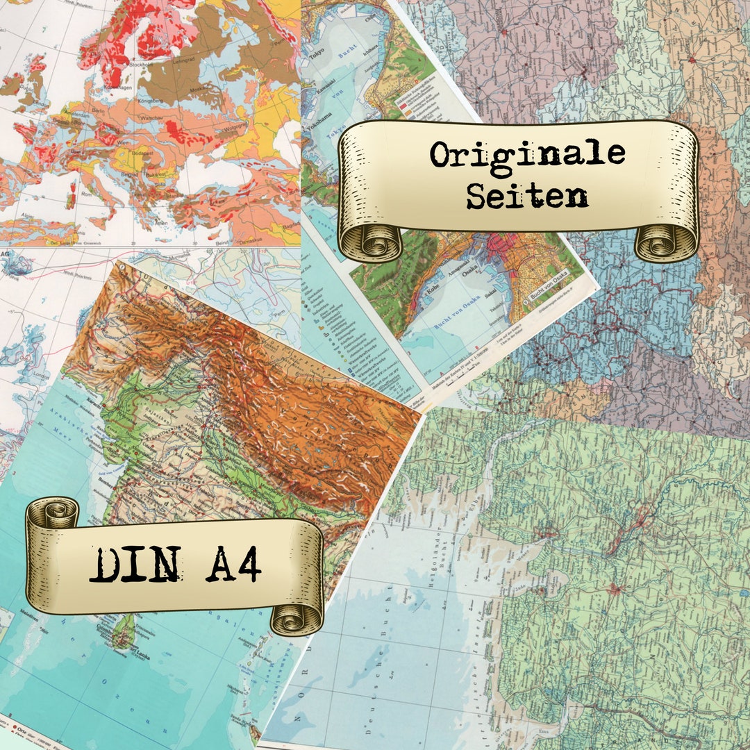 Old Atlas Pages in Original Condition, Vintage World Maps for Crafting ...