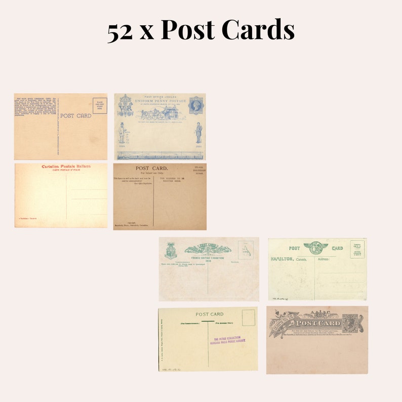 Vintage Postcards to Print, Ephemera Digital as Download, Blank ...