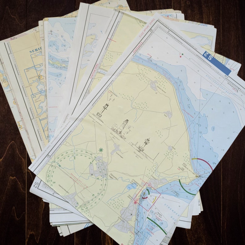 Original Nautical Charts Cut to A4 Format, Vintage Nautical Charts for ...