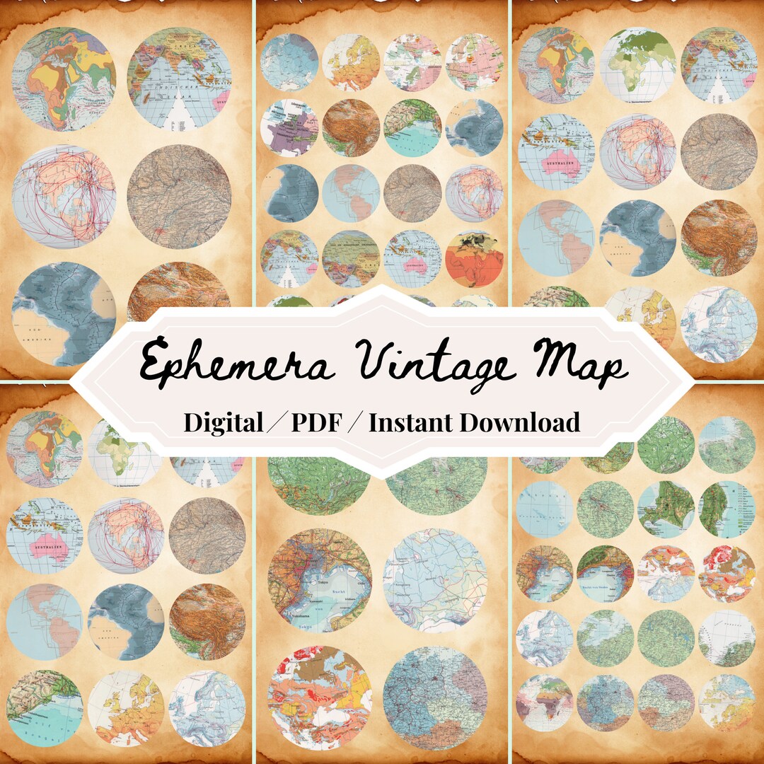 Vintage Circles From Atlas Digital Ephemera From World Maps - Etsy