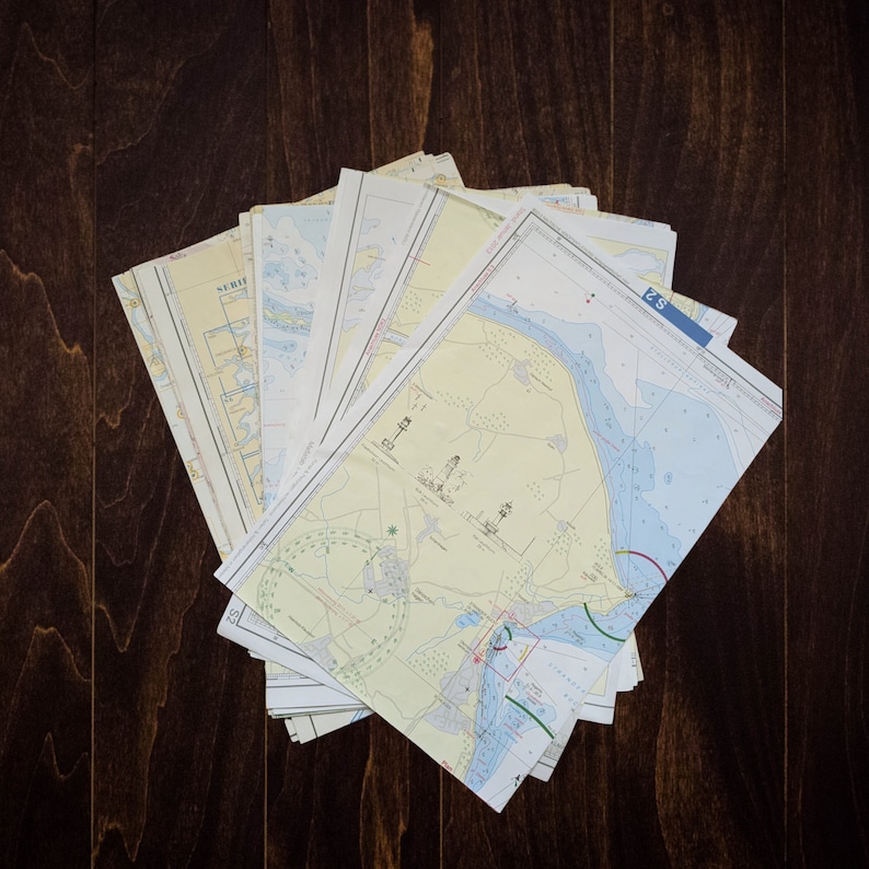 Original Nautical Charts Cut to A4 Format, Vintage Nautical Charts for ...