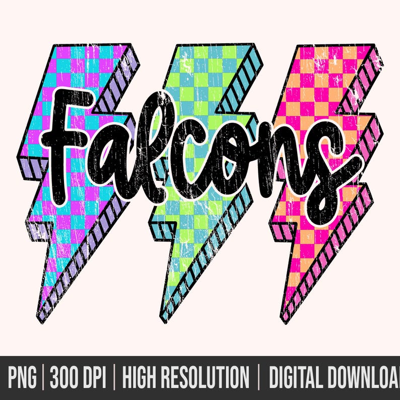 Falcons Mascot Png Lightning Bolt Checkered Png Retro Falcons ...