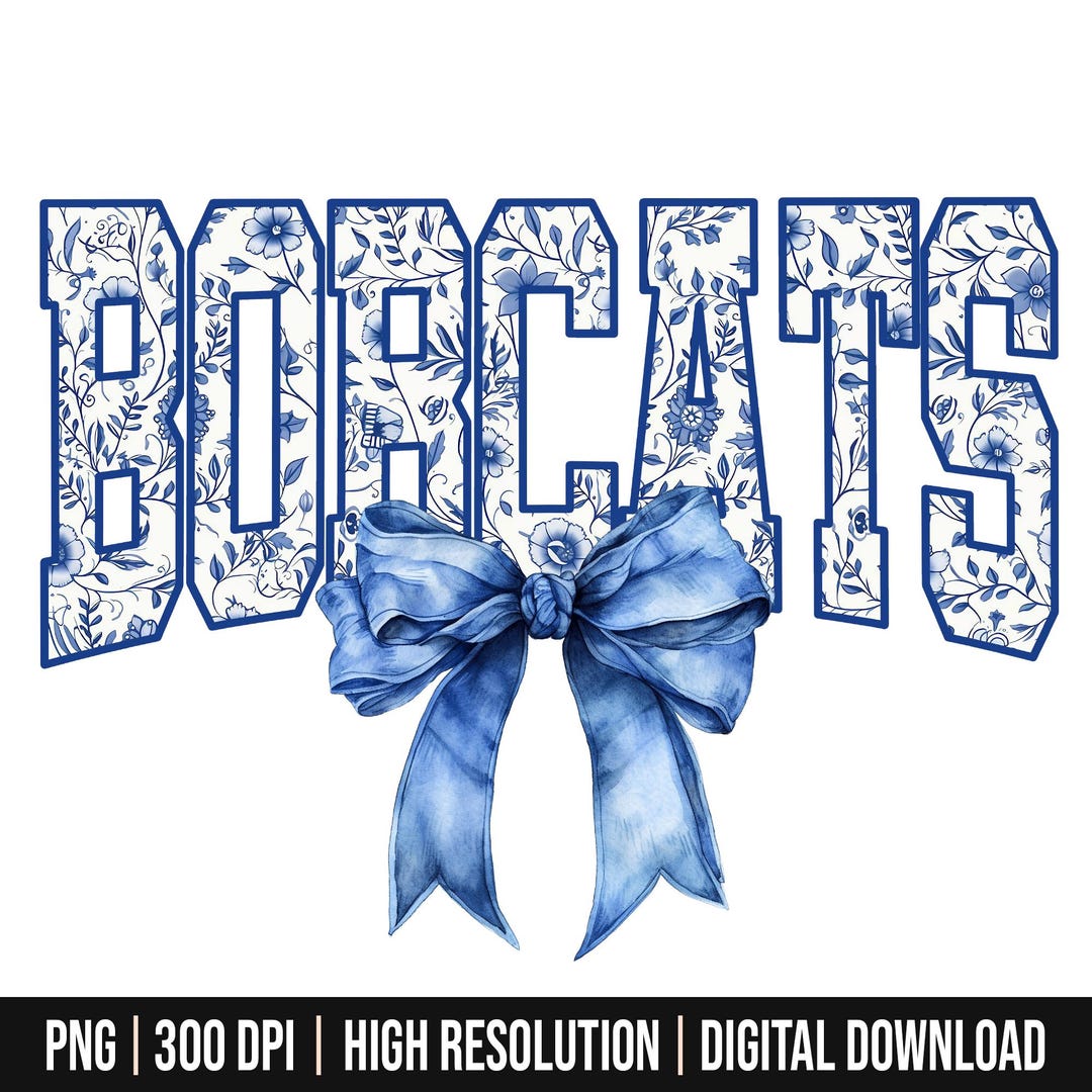 Digital Png File Bobcats Mascot Floral Toile Blue Water Color Coquette ...