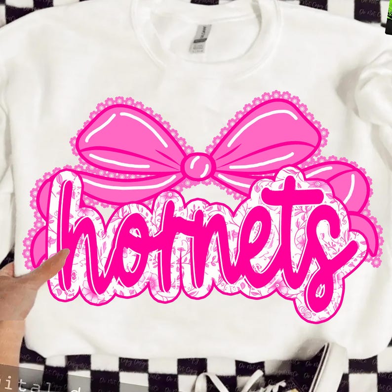 Hornets Png, Hornets Mascot Floral Toile Pink Water Color Coquette Bow ...