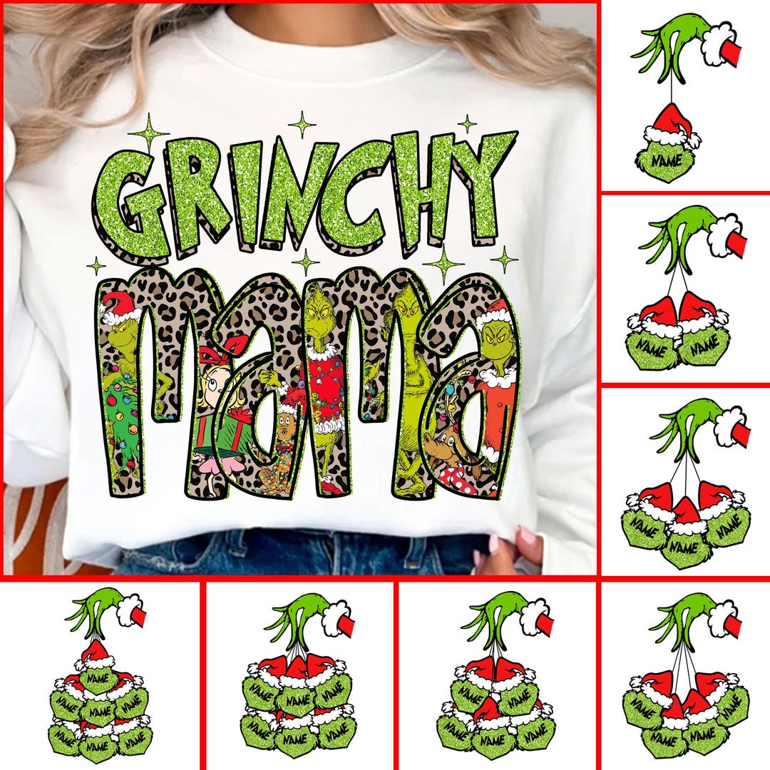 Personalized Grinchy Mama Kids Family Png, Grinchy Family Christmas ...