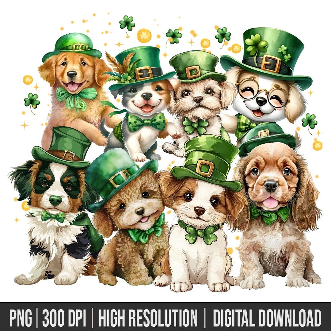 St Patrick's Day Dogs Png, Irish Dog Png, Shamrock Hat Dog Sublimation ...