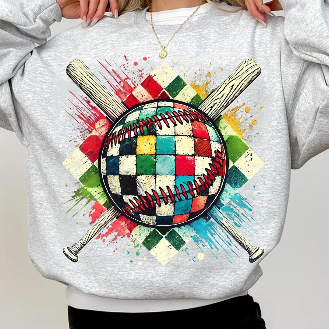 Colorful Baseball PNG, Baseball Clipart for Crafts, Retro Checkered ...