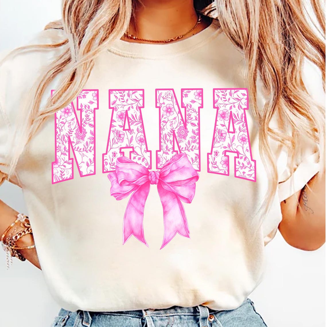 Digital Png File Nana Floral Toile Pink Water Color Coquette Bow Clip ...