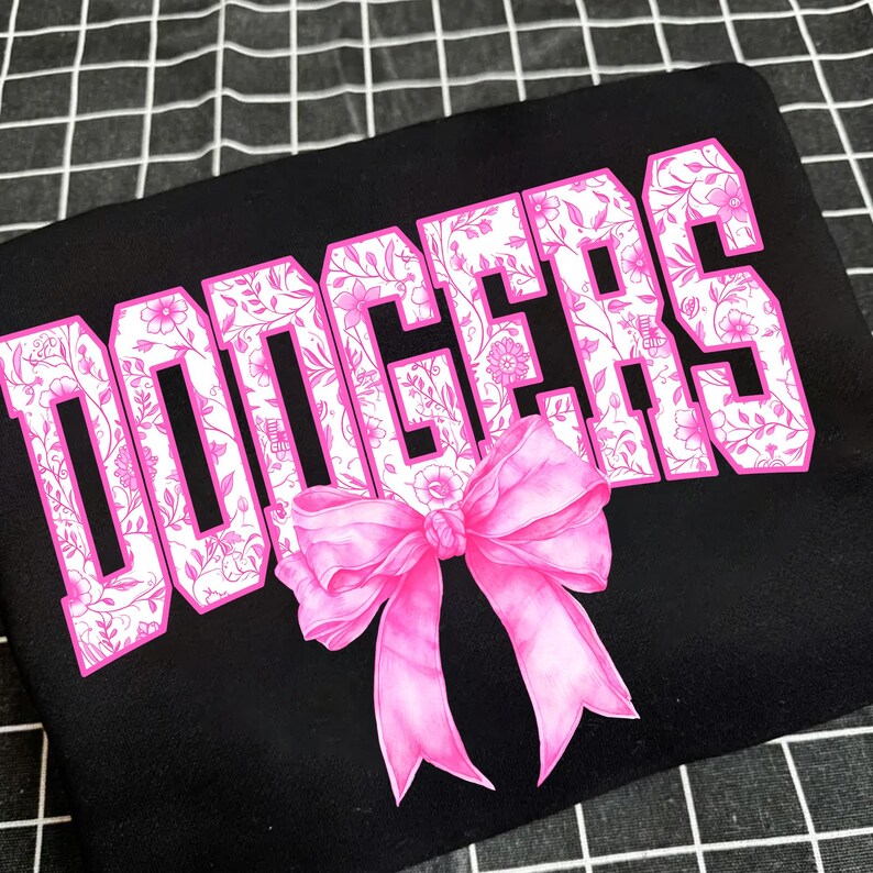 Digital Png File Dodgers Floral Toile Pink Water Color Coquette Bow ...