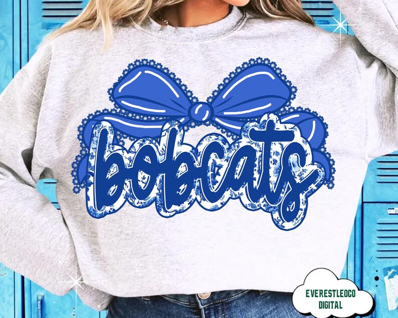 Bobcats Png, Bobcats Mascot Floral Toile Blue Water Color Coquette Bow ...