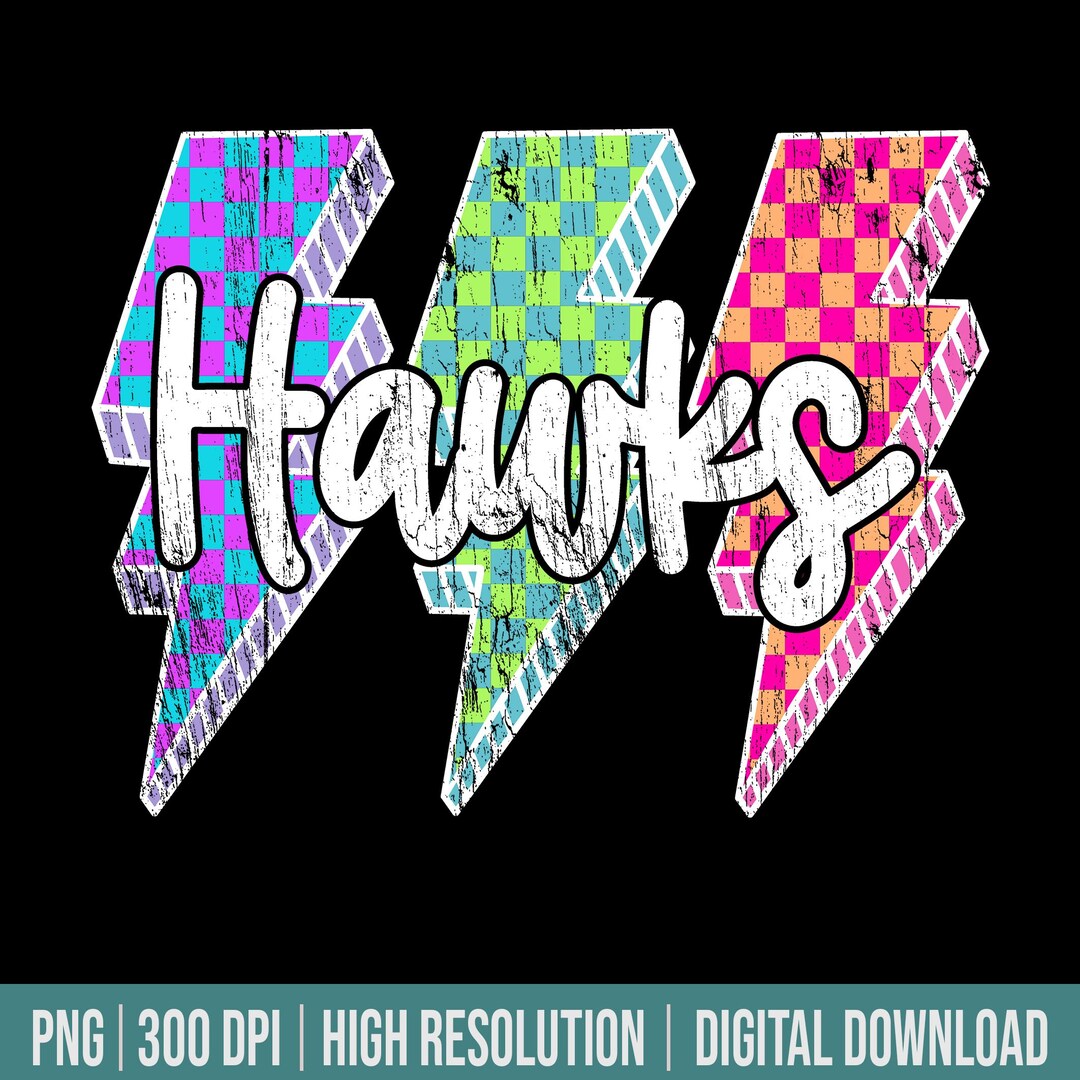 Hawks Mascot Png Lightning Bolt Checkered Png Retro Hawks Sublimation ...