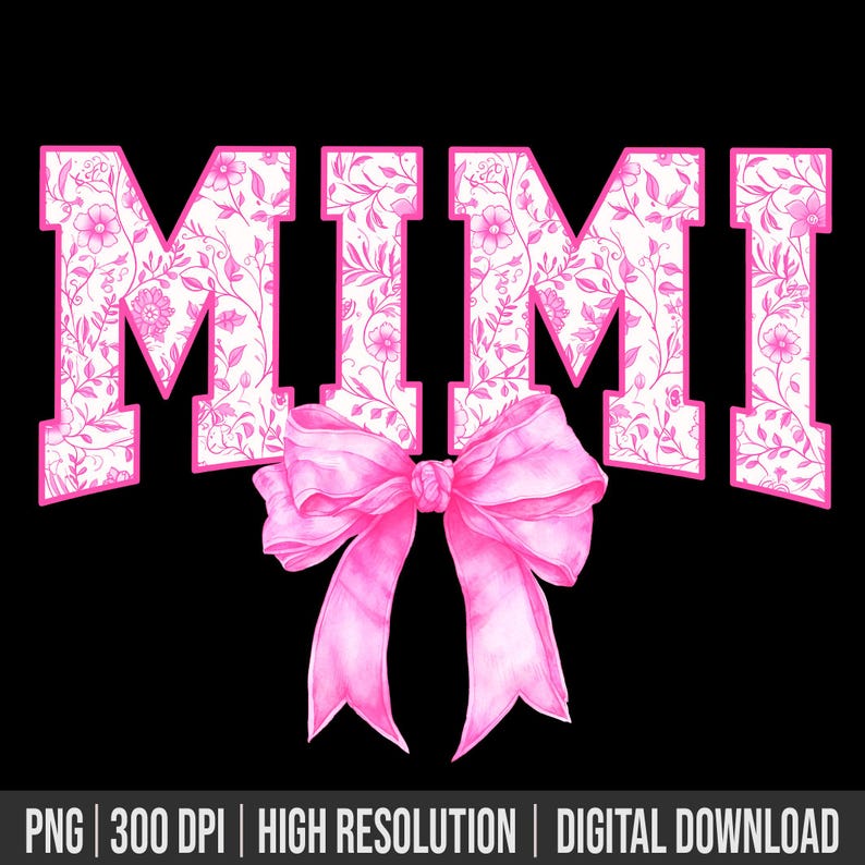 Mimi Floral Toile Pink Water Color Coquette Bow Clip Art Printable ...