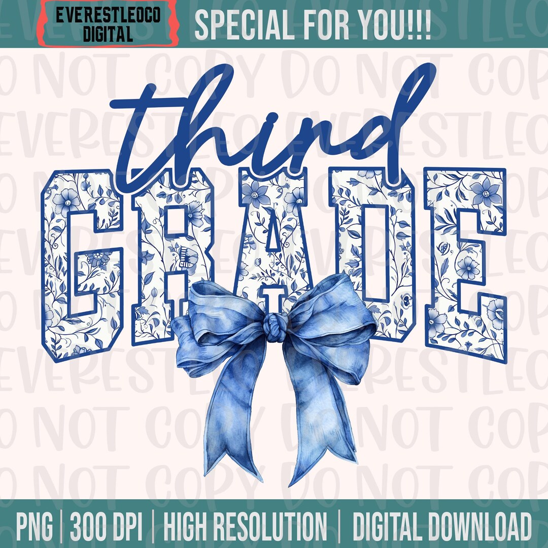 Third Grade 3rd Grade Floral Toile Blue Water Color Coquette Bow Clip ...