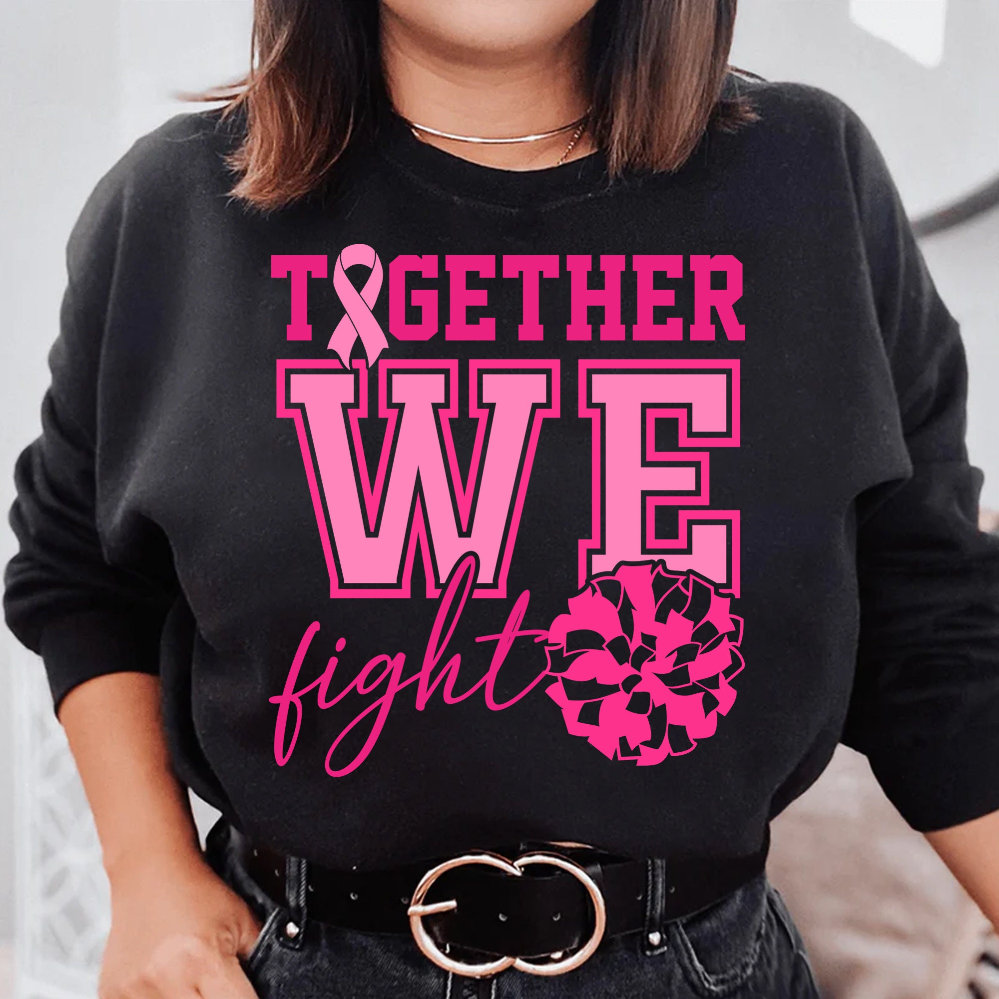 Together We Fight Cheer Team Png, Cheer Breast Cancer Png, Pink Ribbon ...