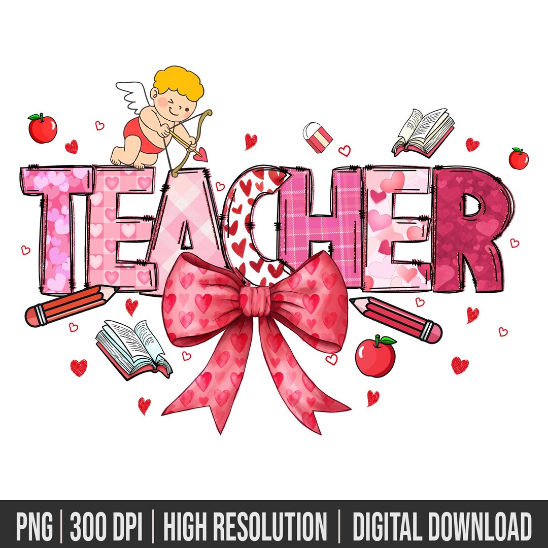 Teacher Valentine Coquette Bow Pencil Png, Glitter Valentine Teacher ...