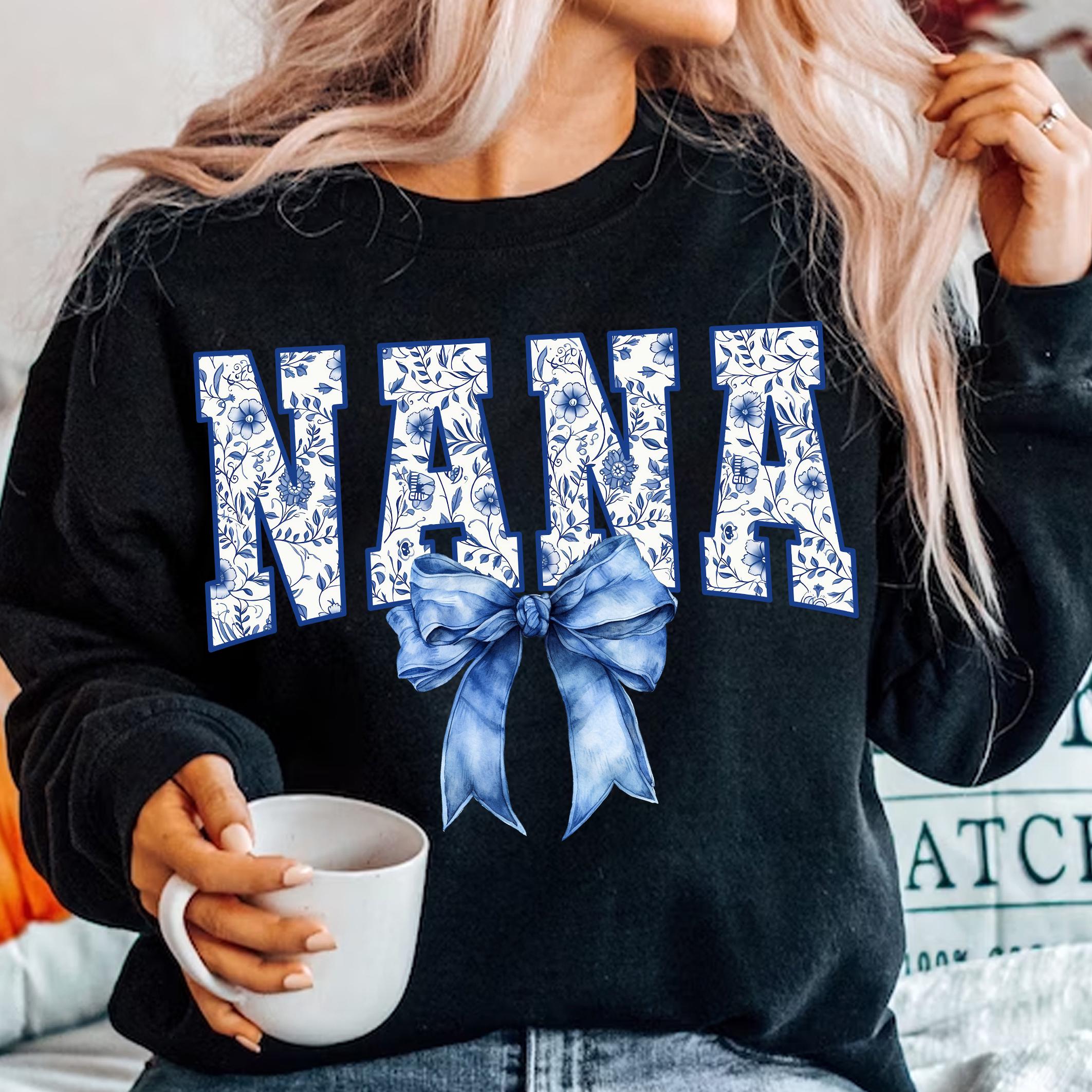 Digital Png File Nana Floral Toile Blue Water Color Coquette Bow Clip ...