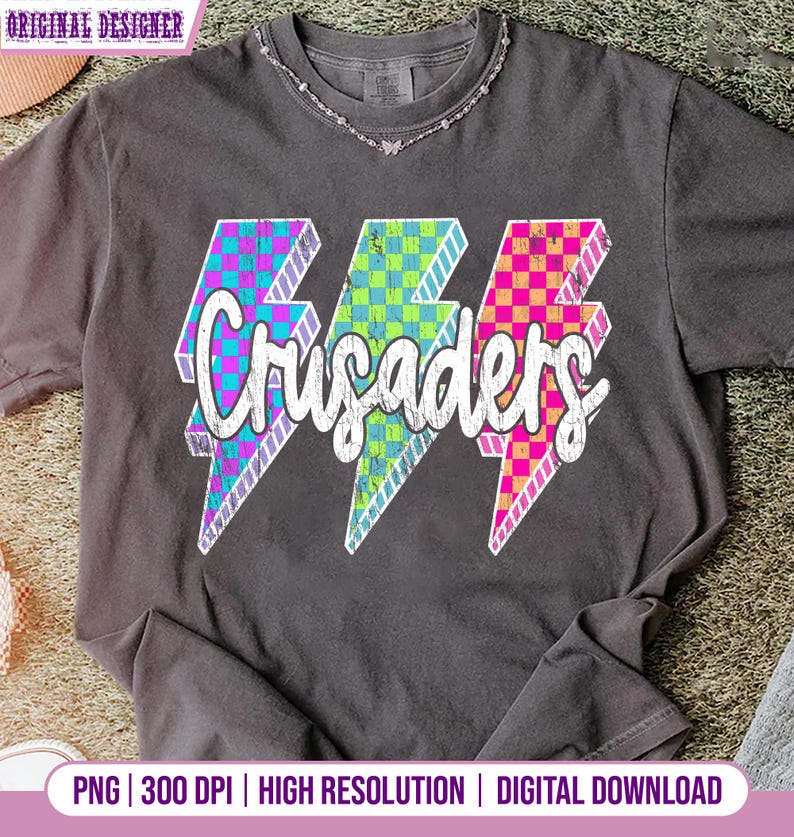 Crusaders Mascot Png Lightning Bolt Checkered Png Retro Crusaders ...