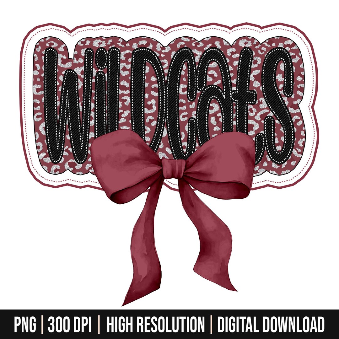Wildcats Typography Mascot Red Coquette Bow Design, Leopard Wildcats ...