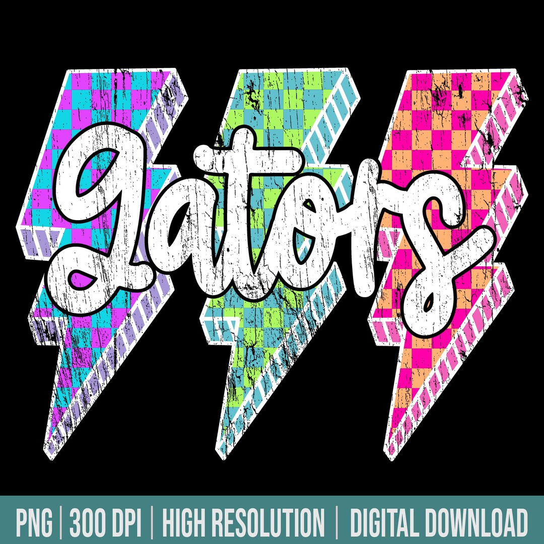 Gators Mascot Png Lightning Bolt Checkered Png Retro Gators Sublimation ...