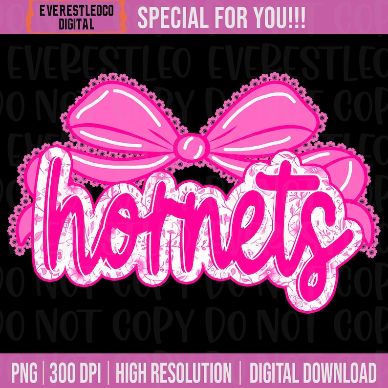 Hornets Png, Hornets Mascot Floral Toile Pink Water Color Coquette Bow ...