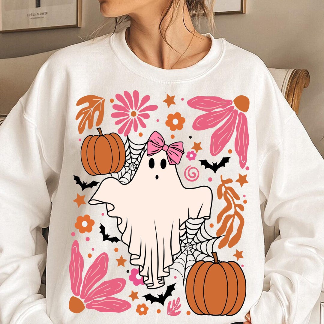 Halloween Pink Ghost Png, Leopard Pink Pumpkin Png, Boho Floral Fall ...