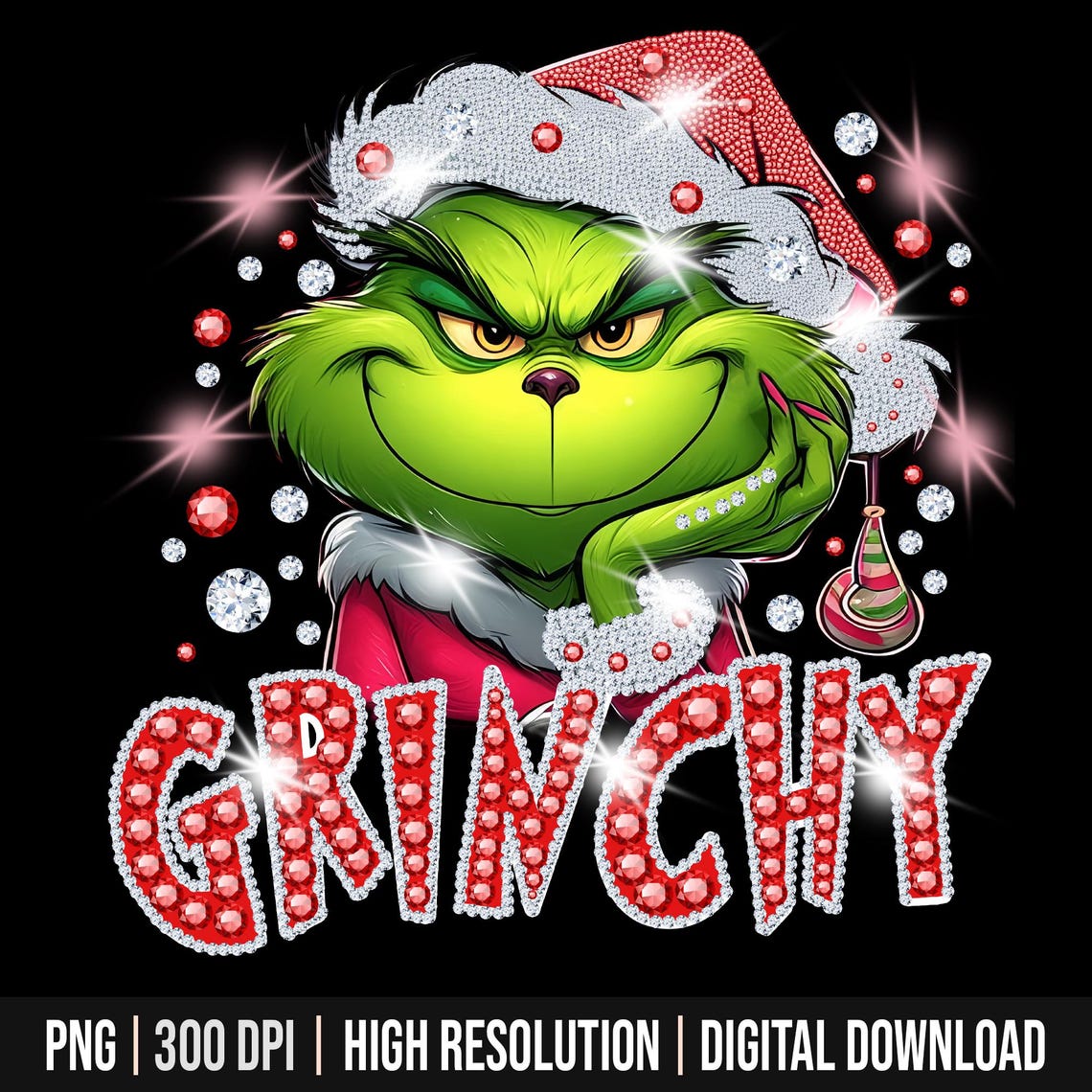 Grinchy Rhinestone Christmas Png, Merry Grinchmas Png, Xmas Holiday ...