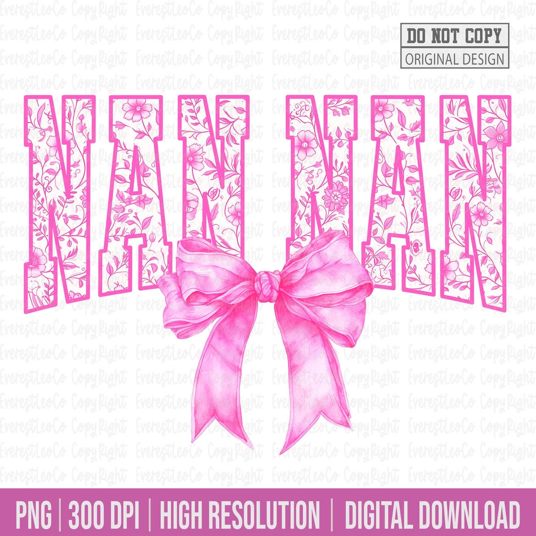 Digital Png File NAN NAN Floral Toile Pink Water Color Coquette Bow ...