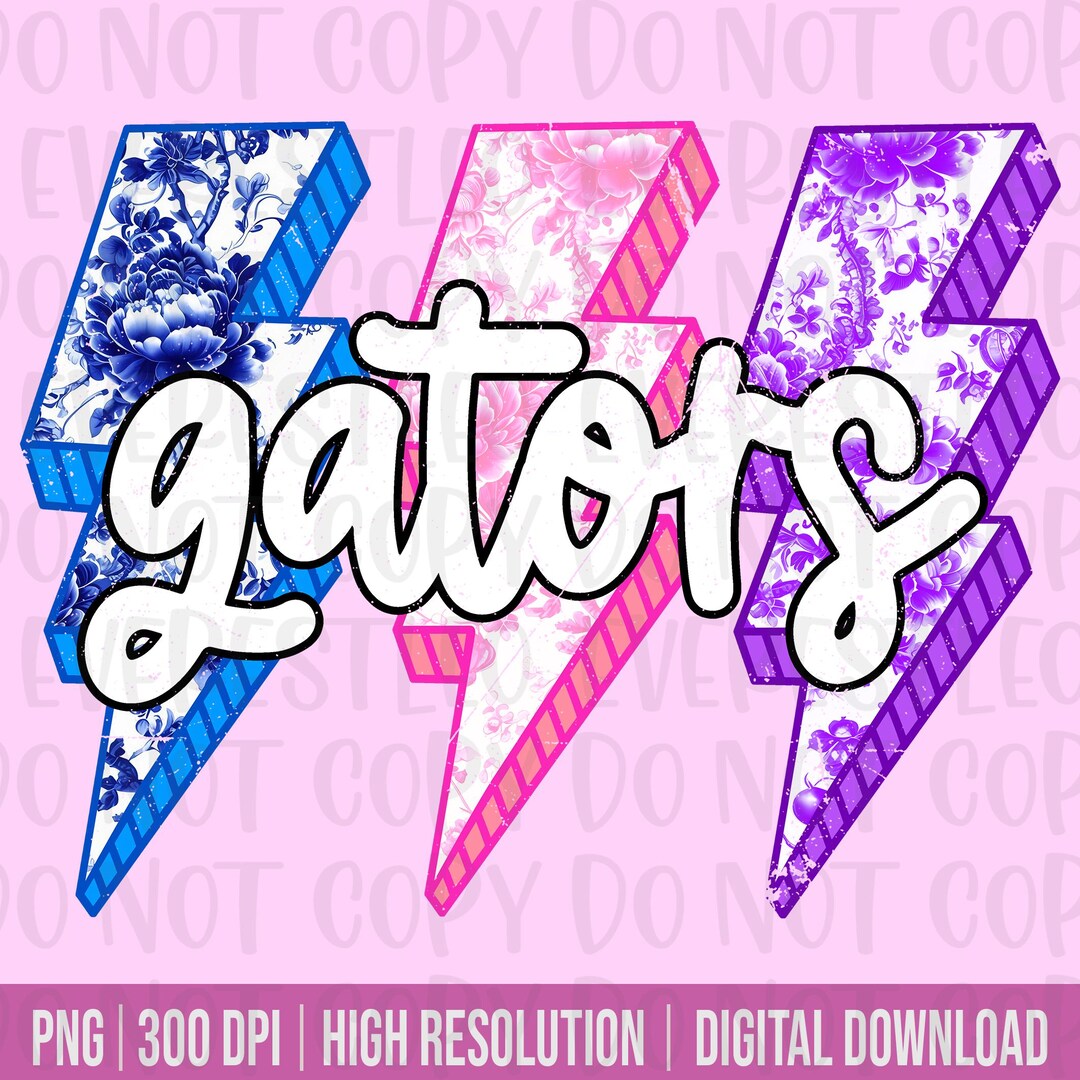 Gators Png, Gators Lightning Bolt Floral Toile Watercolor PNG, School ...