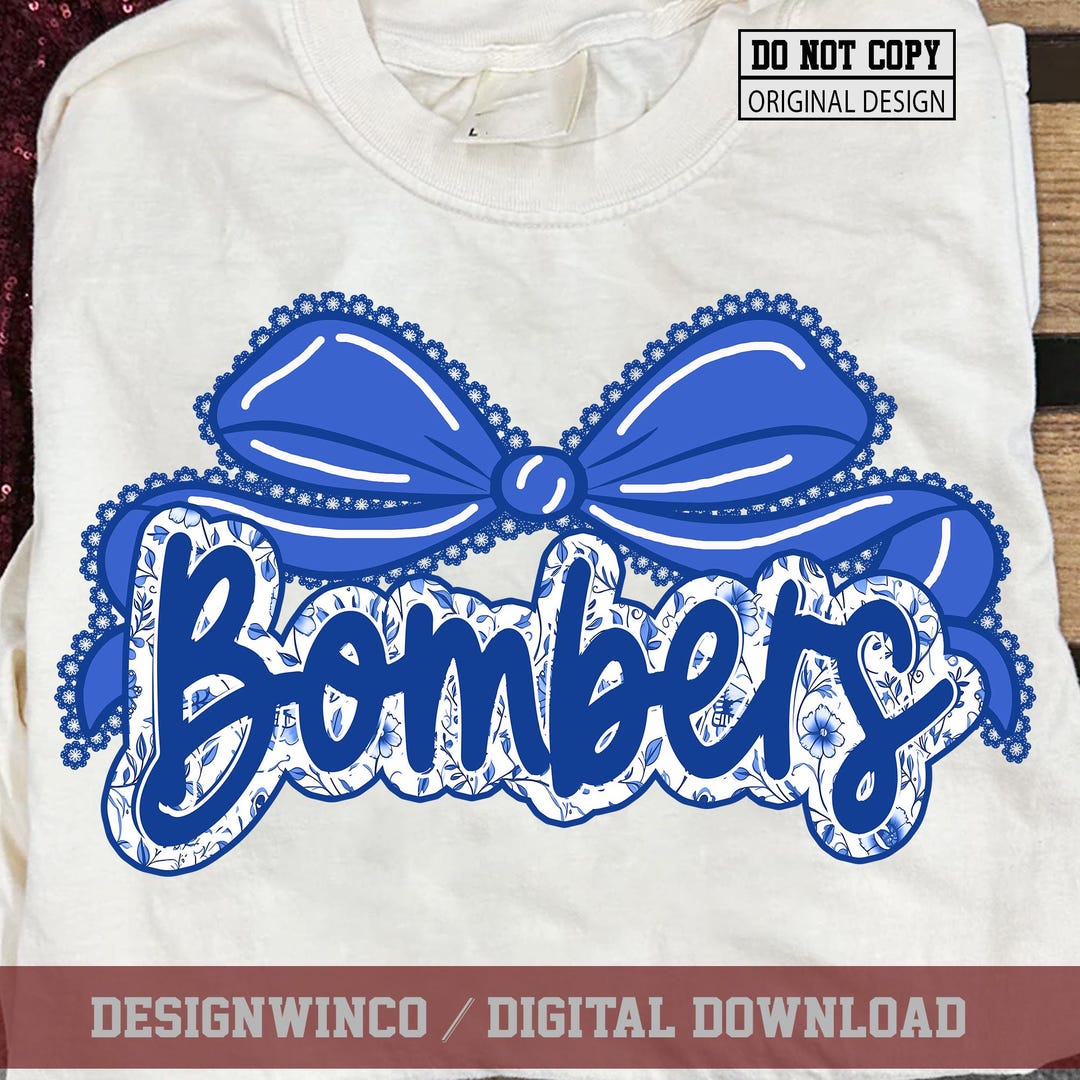 Bombers Png, Bombers Mascot Floral Toile Blue Water Color Coquette Bow ...