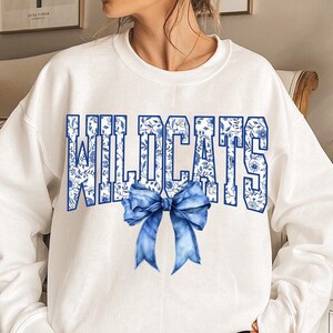 Digital Png File Wildcats Floral Toile Blue Water Color Coquette Bow ...