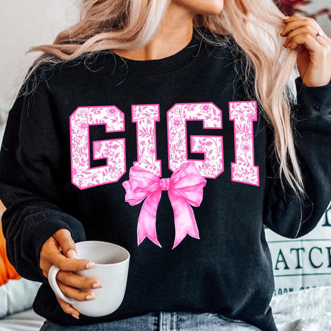 Gigi Floral Toile Pink Water Color Coquette Bow PNG, GIGI Coquette Bow ...