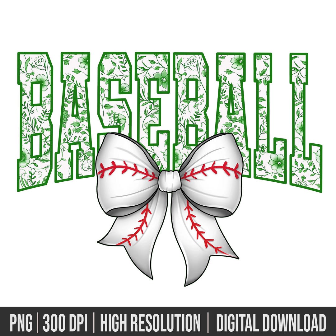 Baseball Floral Toile Green Water Color Coquette Bow Clip Art Printable ...