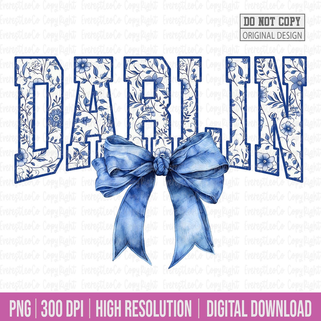 DARLIN' Floral Toile Blue Water Color Coquette Bow Clip Art Printable ...