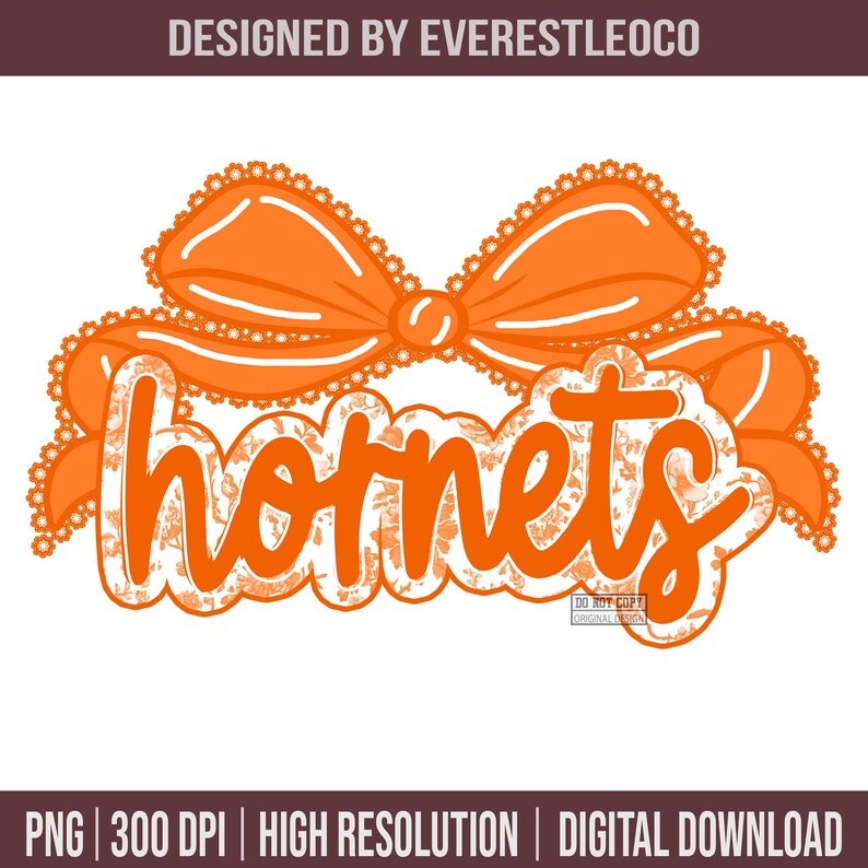 Hornets Png, Hornets Mascot Floral Toile Orange Water Color Coquette ...
