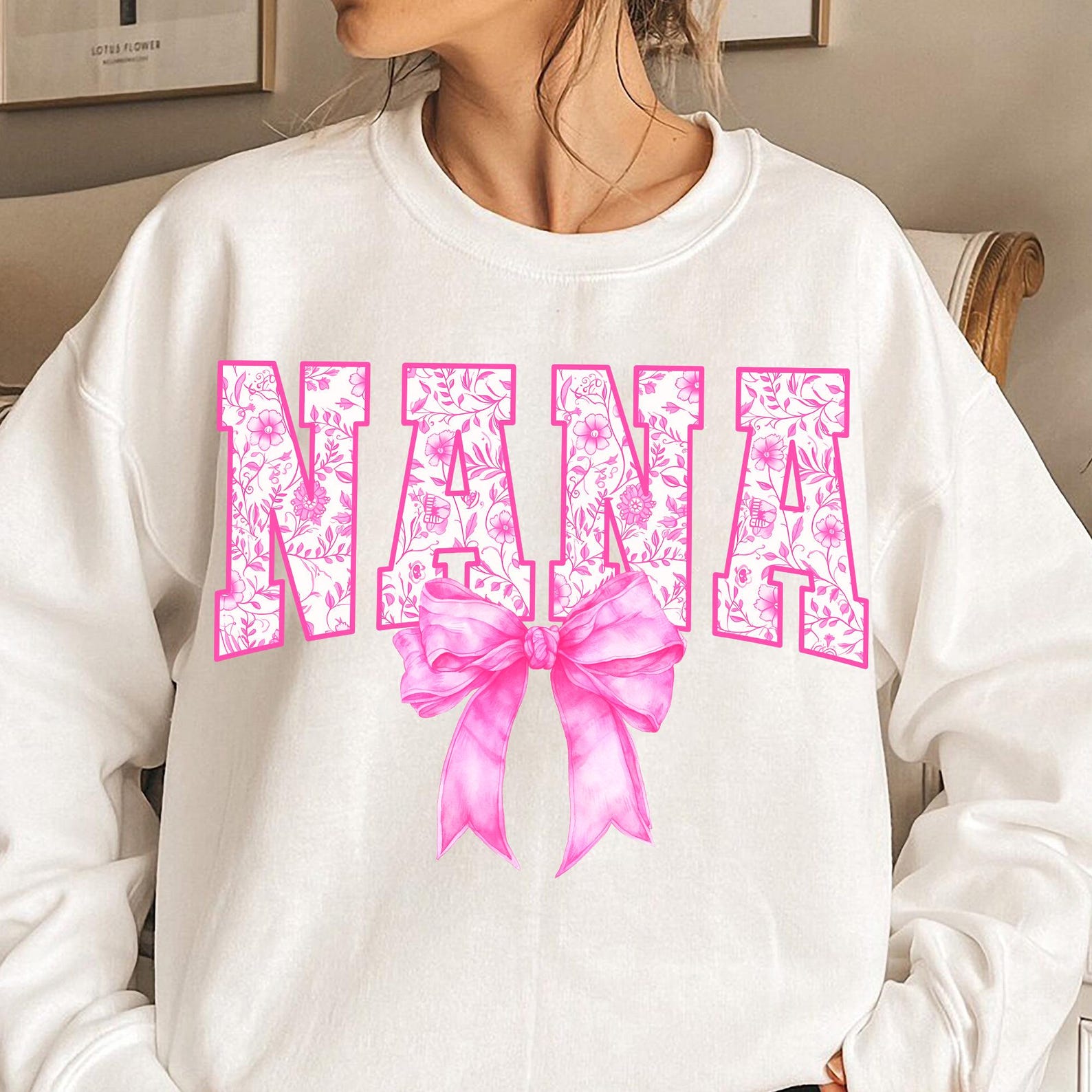Digital Png File Nana Floral Toile Pink Water Color Coquette Bow Clip ...
