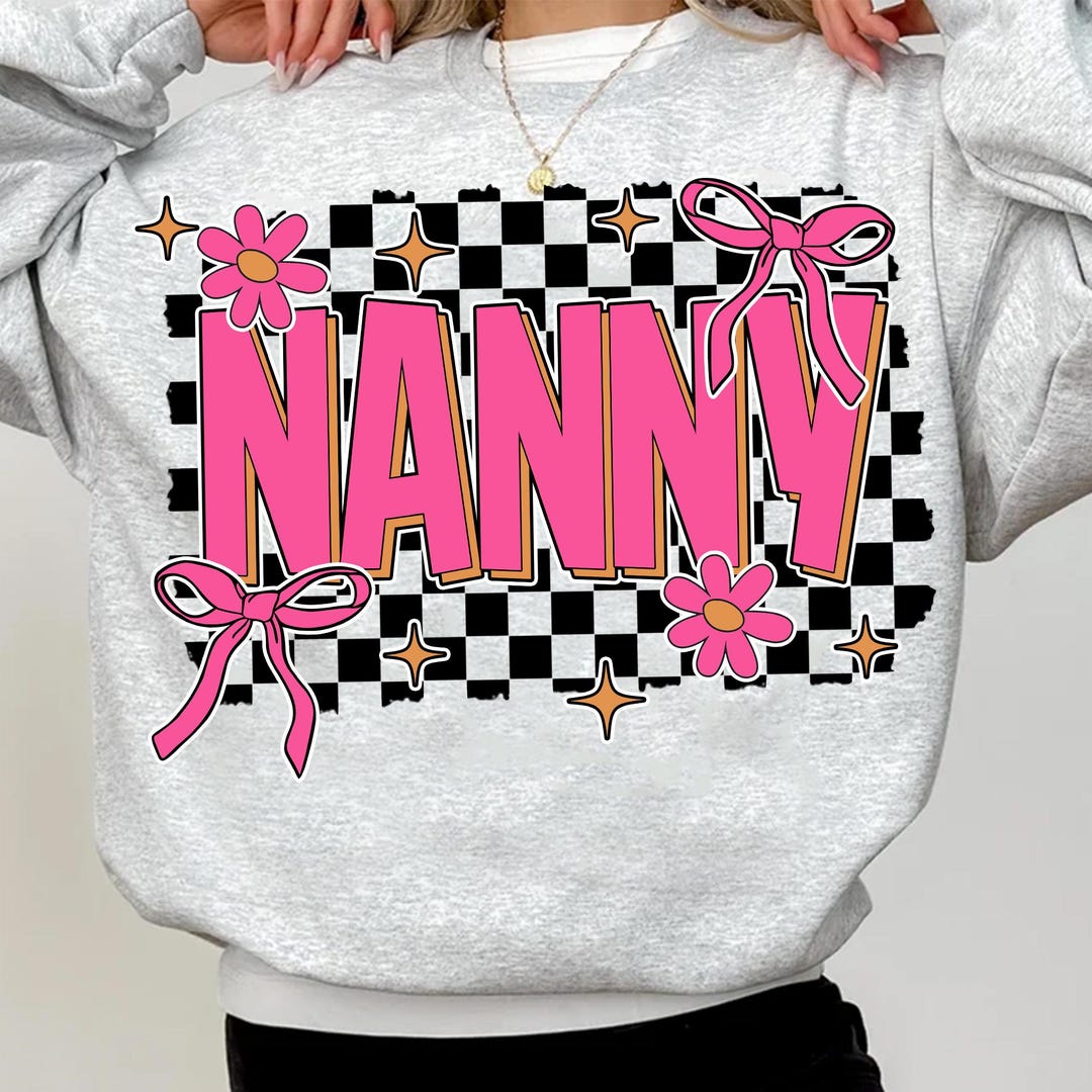 Floral Nanny Coquette Bow Png, Pink Checkered Nanny Png, Nanny ...