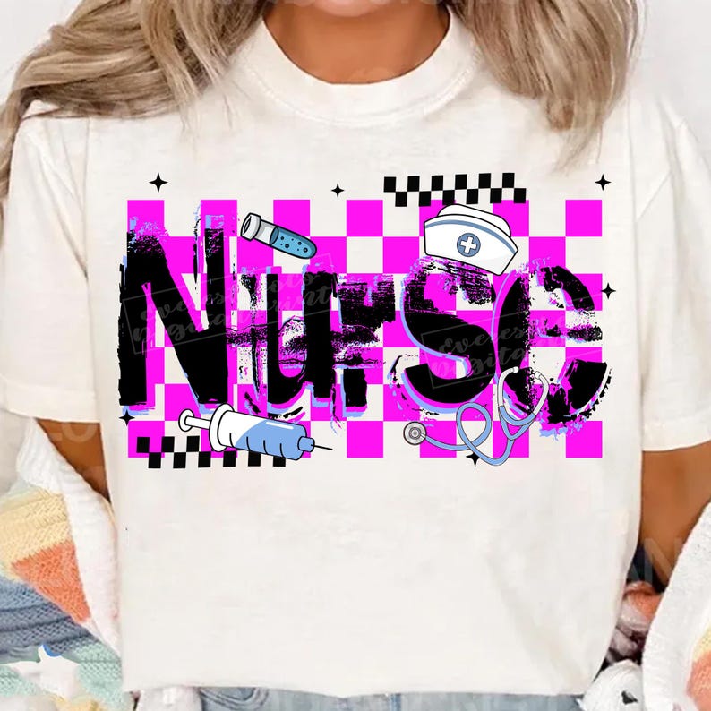 Neon Checkered Nurse PNG, Bright Nursing Png, Cool Nurse PNG, Retro RN ...
