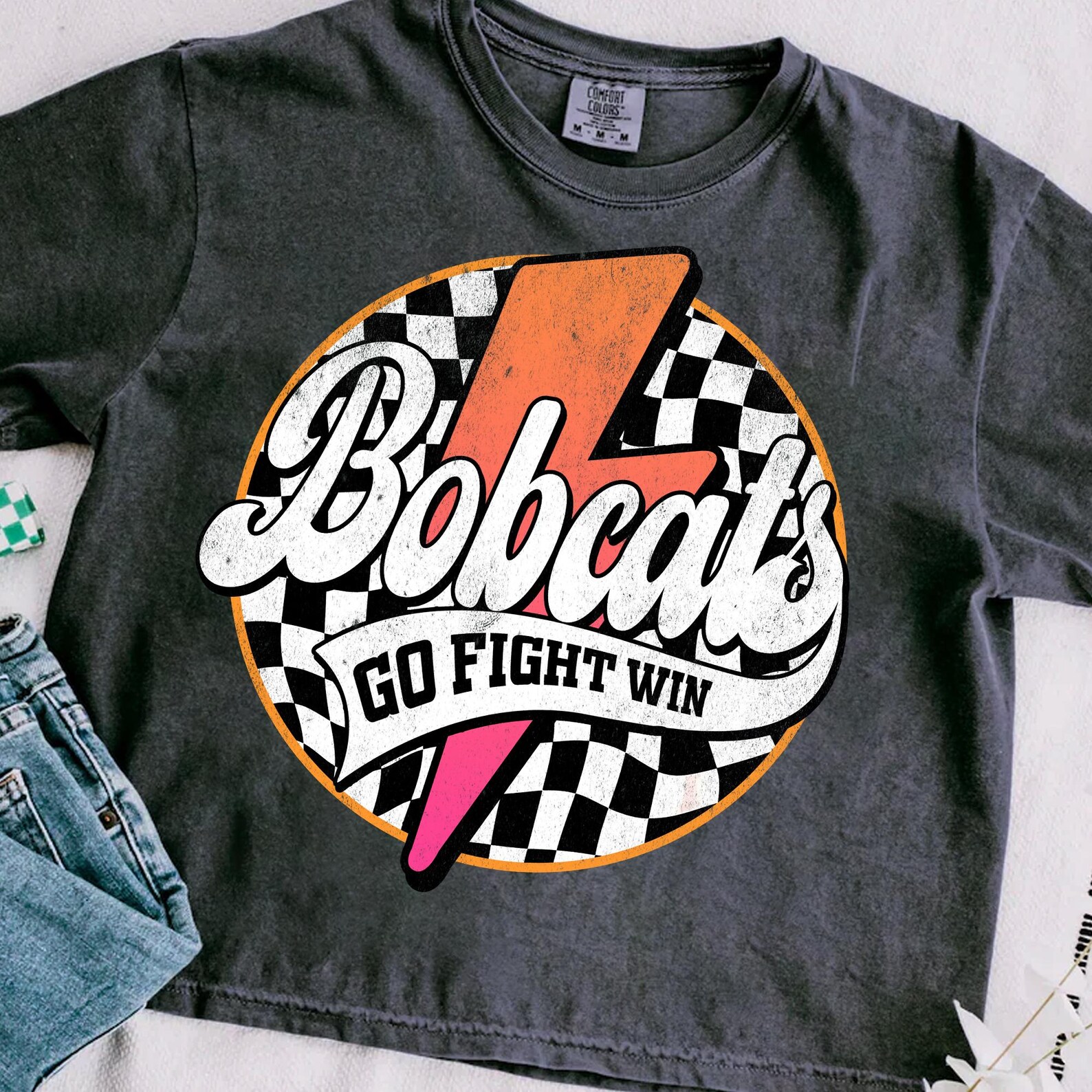 Bobcats Mascot Png Lightning Bolt Checkered Png Retro Bobcats ...