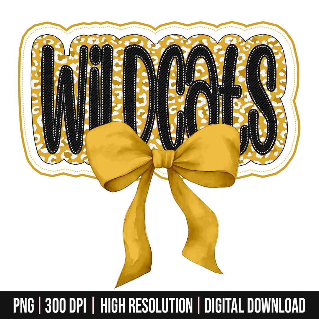 Wildcats Typography Mascot Yellow Coquette Bow, Leopard Wildcats Mascot ...