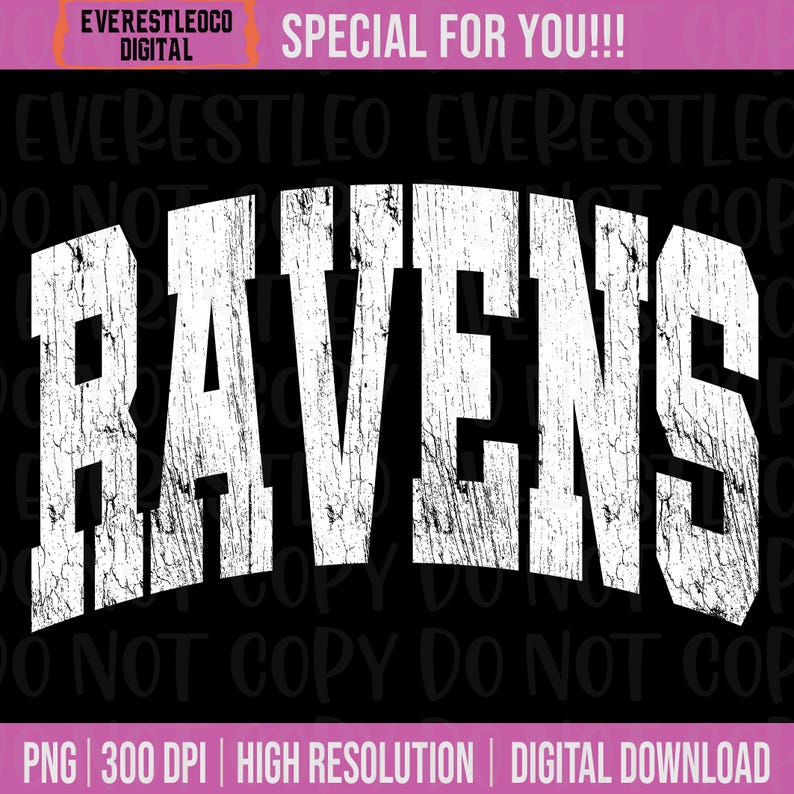 Ravens Png, Ravens Retro Typography Distressed School Spirit PNG ...