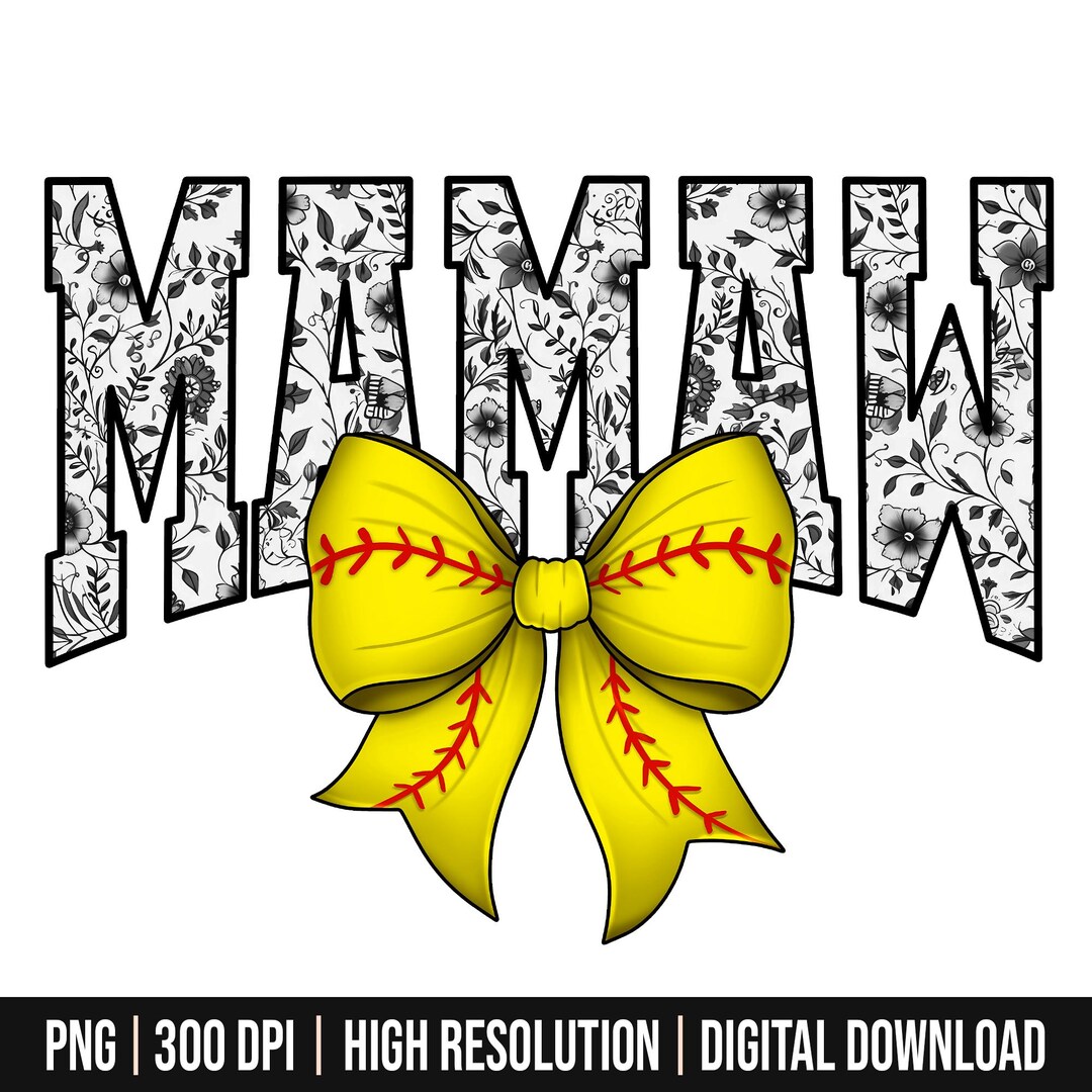 Softball Mamaw Floral Toile Black Water Color Coquette Bow Clip Art ...