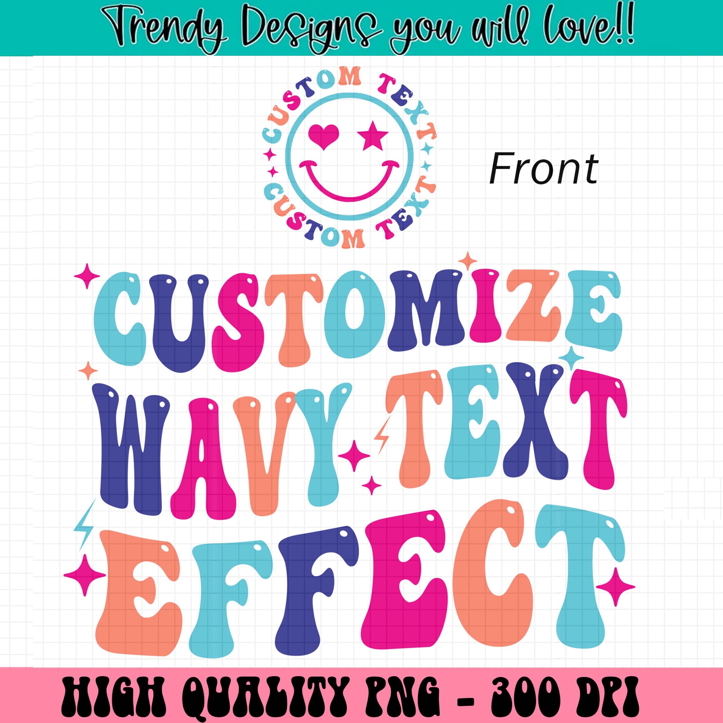 Custom Wavy Text Front & Back Png, Custom Wavy Letters Png, Custom Wavy ...